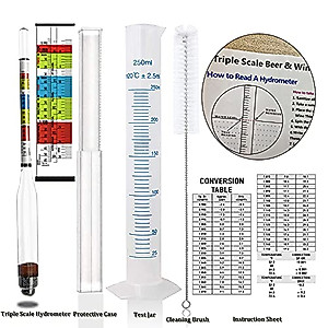 Specific Gravity Hydrometer Beer Hydrometer Alcohol Meter Alcohol Measuring Tools with 250 ml Plastic Cylinder Cleaning Brush Wine Hydrometer Test Jar for Wine, Beer