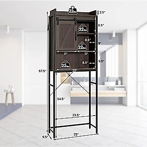 UIIAIOUIAIO 4-Tier Over-The-Toilet Storage Cabinet, Bathroom Organizer with Sliding Door, Adjustable Shelves, Freestanding Toilet Space Saver Shelf for Bathroom Laundry (Rustic Brown)