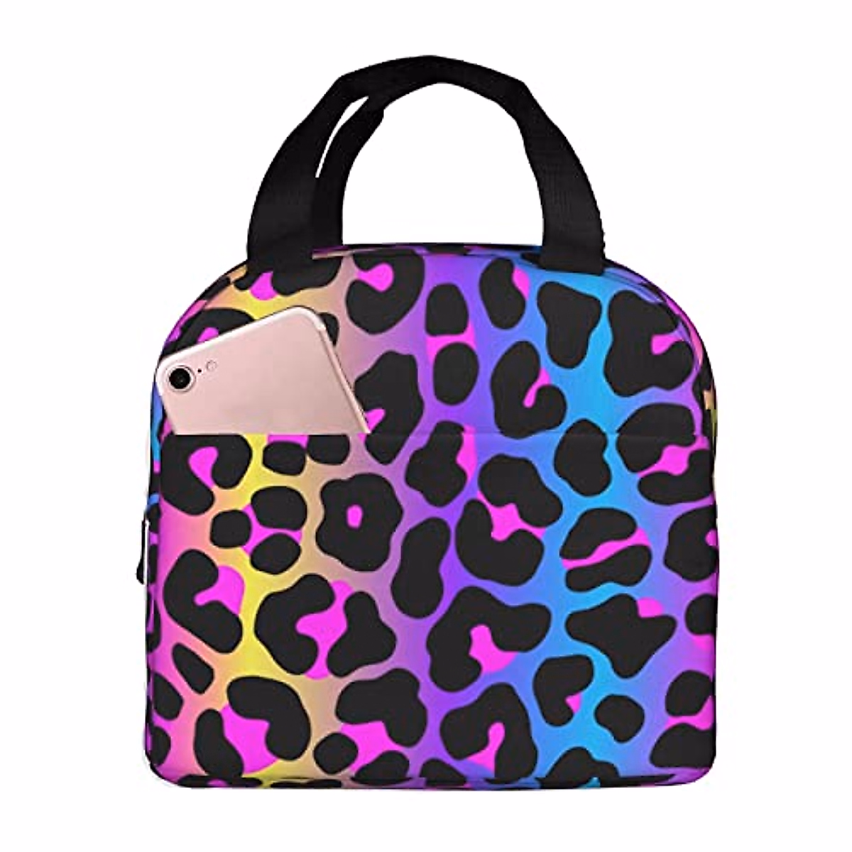 Echoserein Leopard Neon Animal Print Lunch Bag Insulated Lunch Box Reusable Lunchbox Waterproof Portable Lunch Tote For Women Men Girls Boys