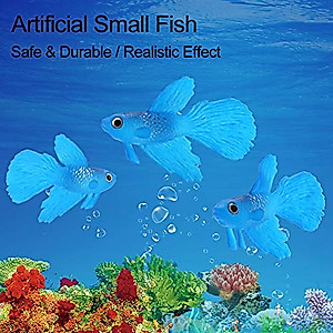 Taidda Artificial Small Fish, Silicone Fish Tank Ornament Aquarium Decoration Funny Fake Fish Decoration for Freshwater Saltwater AquariumBlue Betta Fish