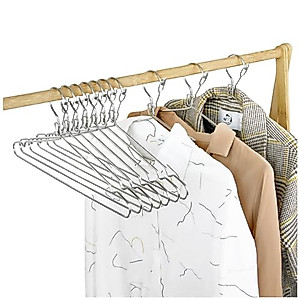 16.5” Wire Hanger 4mm Lockable Hangers 10Pack Stainless Steel Slim Thin Heavy Duty Windproof Lock Hook Metal Space Saving Clothes Hotel Hangers Silver (10)