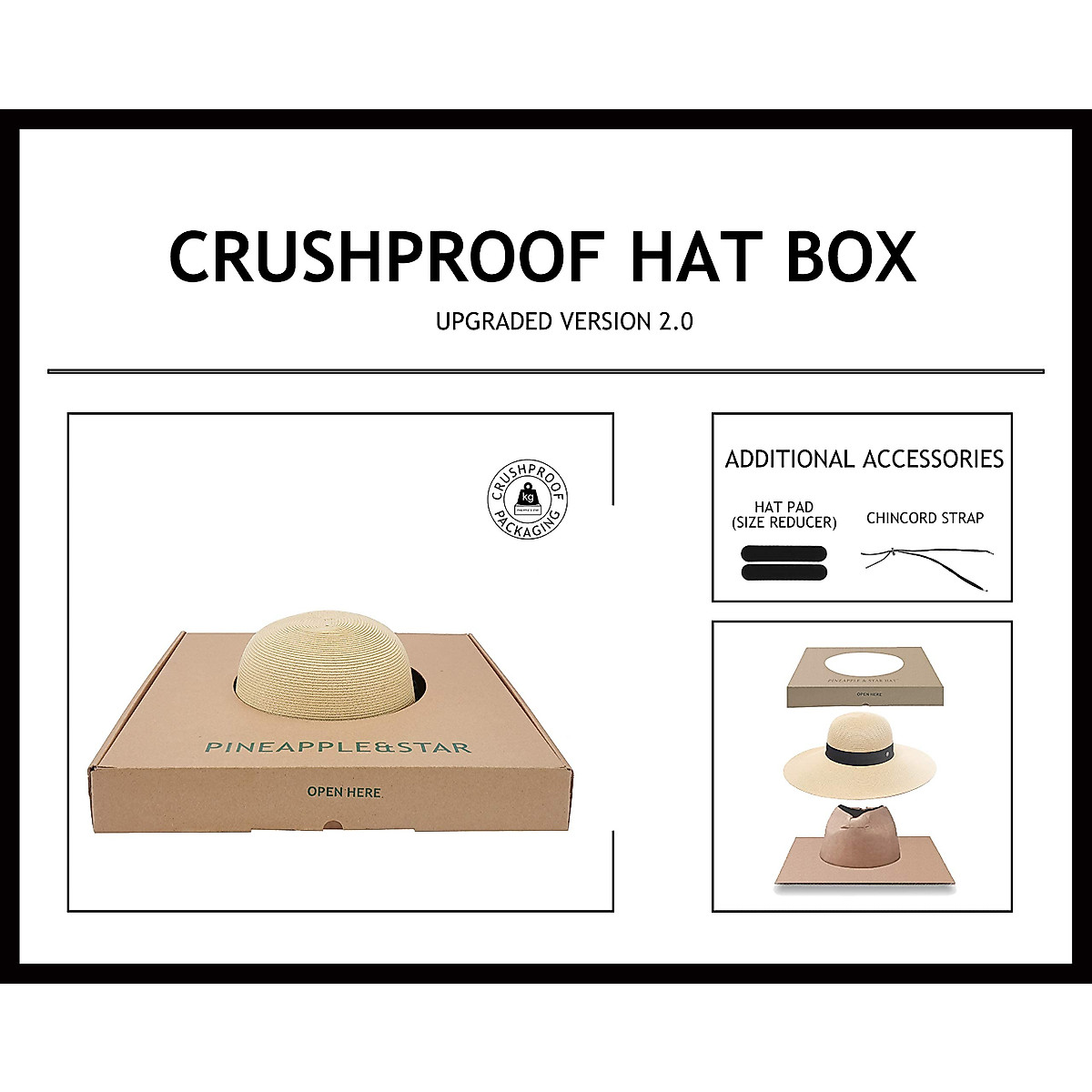 Pineapple&Star Jeune Wide Brim Sun Straw Beach Hat Fine Braid UPF50+ for Women (Small, Beige)