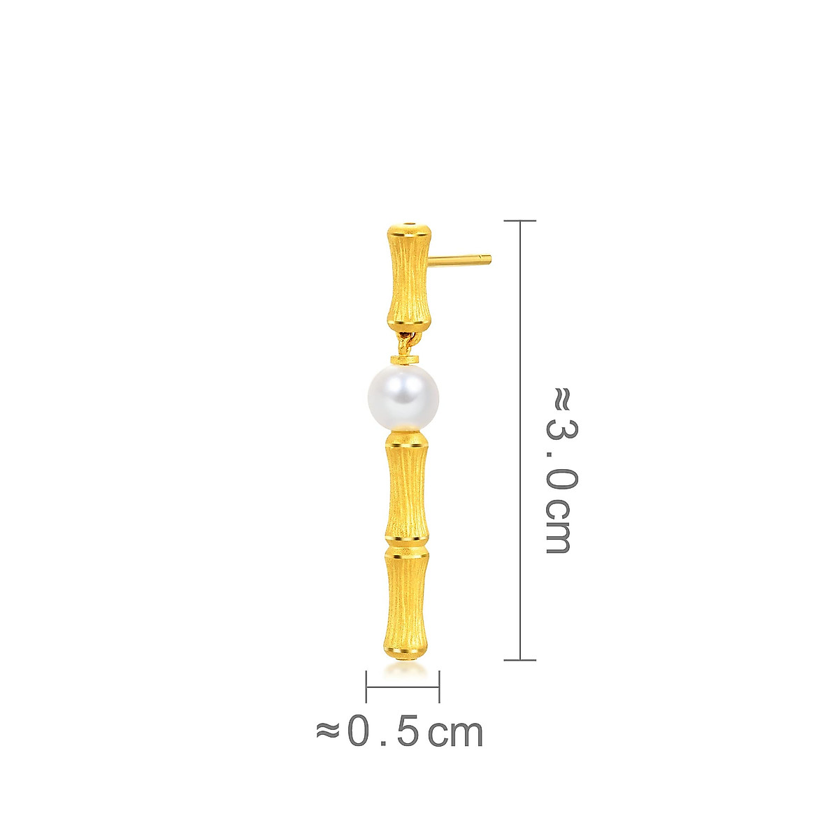 CHOW SANG SANG Cultural Blessing 999 24K Solid Gold Bamboo style with Pearl Single Drop Earring for Women 92672E