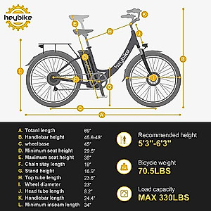Jasion Heybike Cityscape Electric Bike 350W Electric City Cruiser Bicycle-Up to 40 Miles- Removable Battery, Shimano 7-Speed and Dual Shock Absorber, 26'' Electric Commuter Bike for Adults White