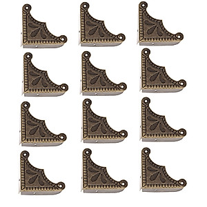 dophee Antique Brass Box Corner Covers, Decorative Corner Protectors Guards Edge Covers for Jewelry Box Chest Table Desk Photo Frame Panal, 1.53"x1.53"x1.97"(12-Pack)