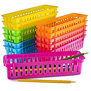 Prextex Classroom Pencil Organizer Pencil Basket or Crayon Basket, Variety Colors (12 pack)