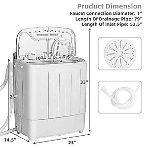 Giantex Portable Washing Machine, 13lbs Mini Twin Tub, 8Lbs Washer & 5Lbs Spinner, Compact Laundry Washer Combo, Built-in Pump Drain, Apartments RVs and Dorms (White & Gray)