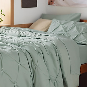 Bedsure Twin XL Comforter Set - Extra Long 5 Pieces Dorm Bedding Sets, GentleSoft™ Pinch Pleat Sage Green Bed in a Bag with Pintuck Comforter, Sheets, Pillowcase & Sham