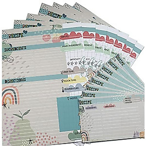 Balanchy Recipe Binder Refill Pages 30 4 x 6 Recipe cards, 20 x A4 Recipe Cards, 45 Page Protectors,1 Pc of A4 Stickers for 11 x 12 x 2.8 Inch 3 Ring Recipe Binder Kit