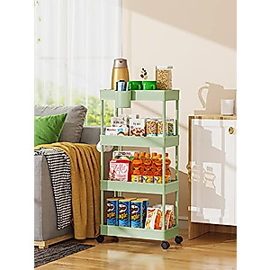LEHOM Slim Rolling Storage Cart - 4 Tiers Bathroom Organizer Utility Cart Slide Out Storage Shelves Mobile Shelving Unit for Kitchen, Bedroom, Office, Laundry Room, Small Narrow Spaces, Green