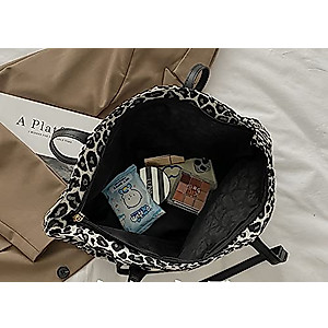 Leopard Shoulder Bag Soft Large Tote Purse Handbag Hobos Satchel for Women (White)