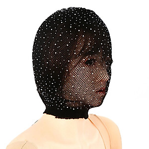 Black Crystal Elastic Mesh Rhinestone Masquerade Masks Full Face Veils See Through Fishnet Headwear Hairbands Turban Head Covers Wraps