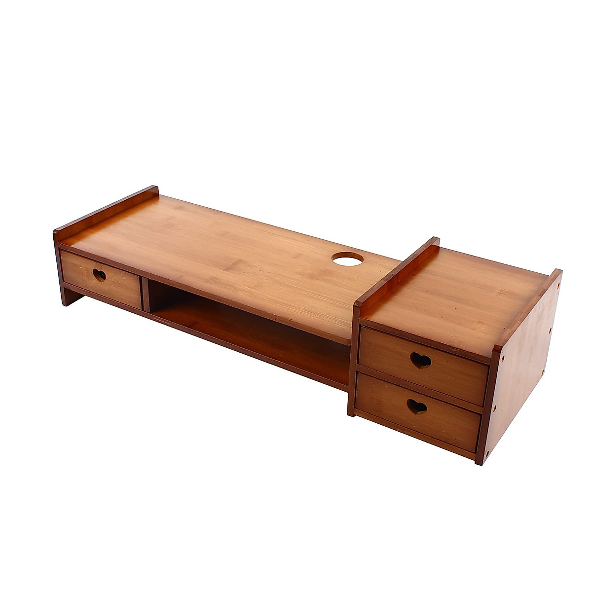 DNYSYSJ Computer Monitor Stand,27L*9W*7H,Laptop Stand Shelf w/2 Drawer,Bamboo Computer Riser,Office Desktop Laptop Support Shelf Organizer for PC Screen/TV Stand