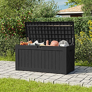 VICTONE 120 Gallon Large Deck Box, Outdoor Lockable Storage Box for Gardening Tools, Waterproof Deck Box for Patio Furniture, Black