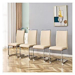 AISYKOD Dining Chairs Set of 4, Modern Dining Room Chair with Faux Leather Upholstered Seat High Back & Sturdy Chrome Silver Legs, Sillas De Comedor Chair for Dining Room,Kitchen,Living Room,Beige