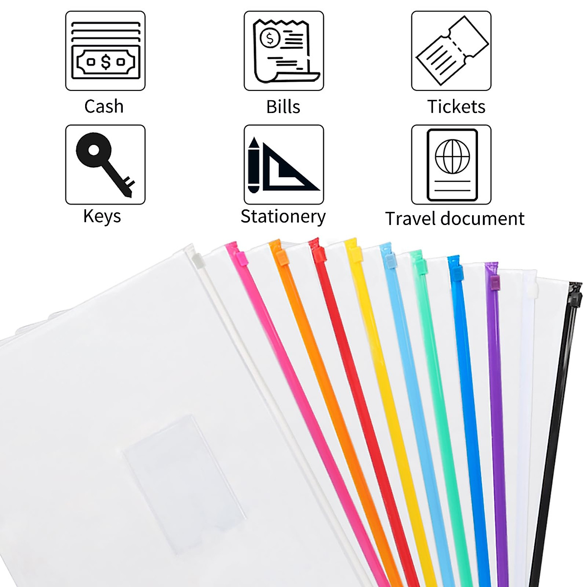 EOOUT 36pcs Plastic Envelopes Poly Zip Envelope Zipper File Folders, A4, Letter Size, 11 Colors, for School and Office Supplies