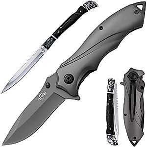 Grand Way Bundle of 2 Items - Pocket Knife for Men - Folding Knofe - EDC Fold Knives - Sharp Blade Knifes - Tactical Knofe - Camping Hunting Hiking Fishing EDC Survival Knife Gifts for Men