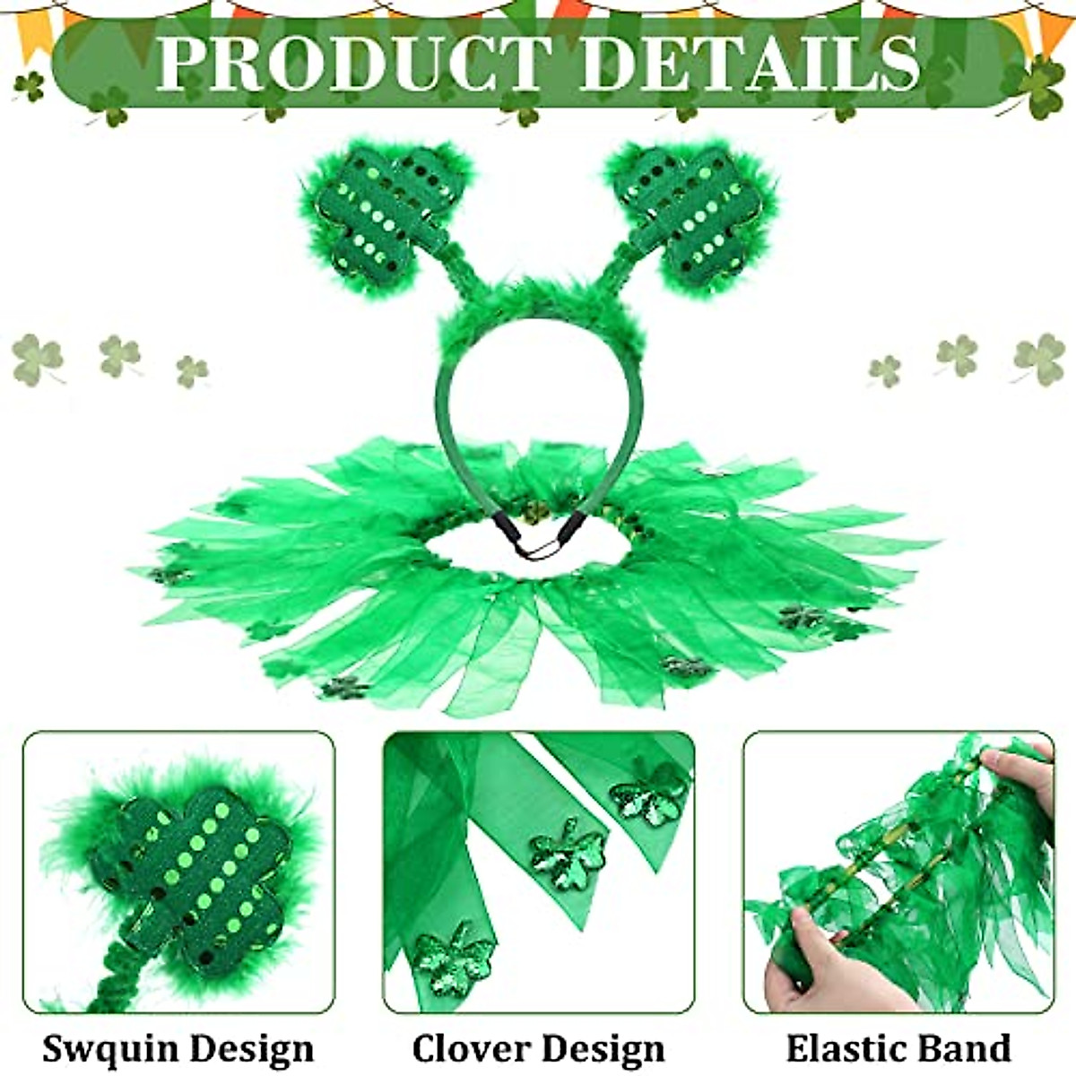 4 Pcs St Patrick's Day Dog Costume Pet Costume, Tutu for Dogs Sequins Bowtie Shamrock Headband Dog Dress Tutu Collar Green Puppy Skirt for St. Patrick's Day Irish Party Dog Pets Accessories Photo Prop