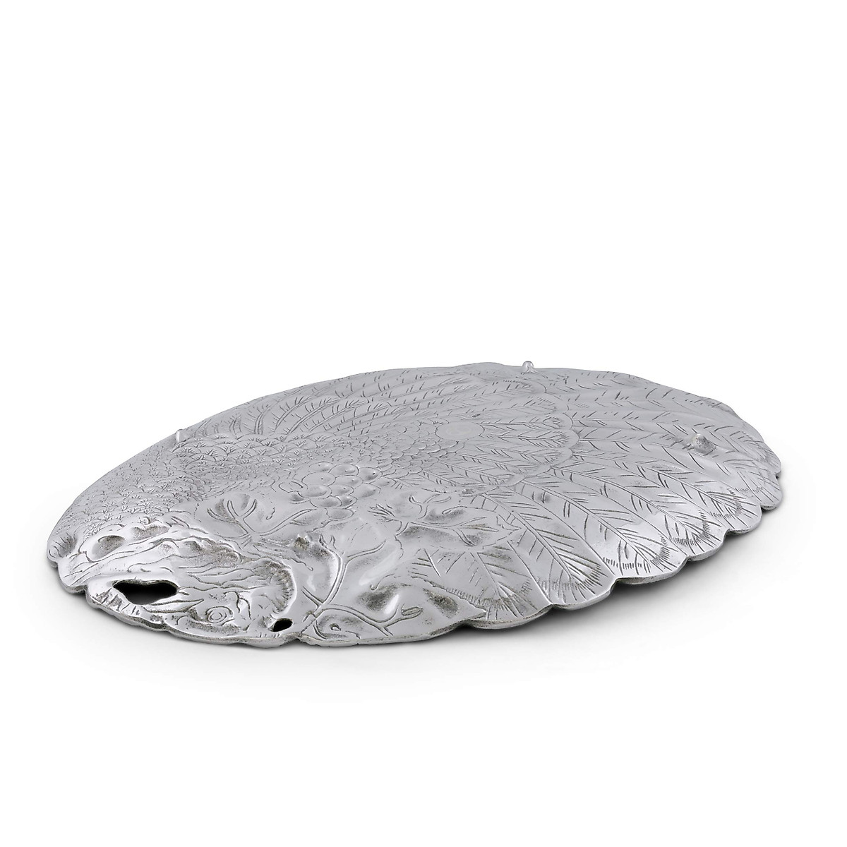 Arthur Court Designs Aluminum Harvest Turkey Oval Platter Food Serving Tray Thanksgiving Holiday Theme Metal Artisan Quality Hand Polished Tarnish-Free 21.5 inch x 16 inch