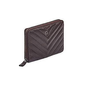 Zinda Genuine Leathers Women’s Wallet Mini Purse Zip Around RFID Protection Quilted (Brown)
