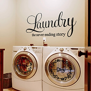 Laundry Room Vinyl Wall Decal Wash Dry Vinyl Laundry Stickers Laundry The Never Ending Story Decal Washer Stickers Quote Wall Art Stickers for Home Apartment Washing Machine (Black Printing)