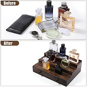 Boulphia Cologne Organizer for Men, 3-Tier Cologne Stand with Drawer and Hidden Compartment, Wooden Cologne Shelf for Perfume Display Holder, Great Gifts for Men, Vintage