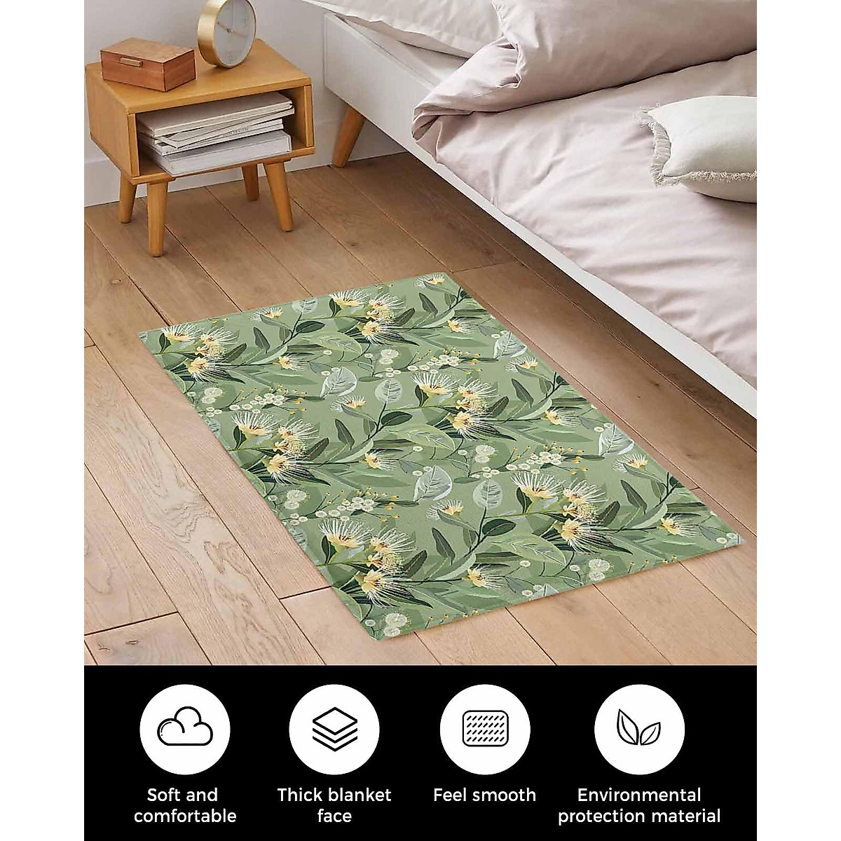 Edwiinsa Tropical Flower Plush Rug Non Slip Bathroom Mat, Soft Shaggy Bath Rugs Entryway Rug 18'' x 30'', Green Palm Leaves Botanical Spring Summer Throw Floor Carpet Mat for Bathroom Shower Kitchen