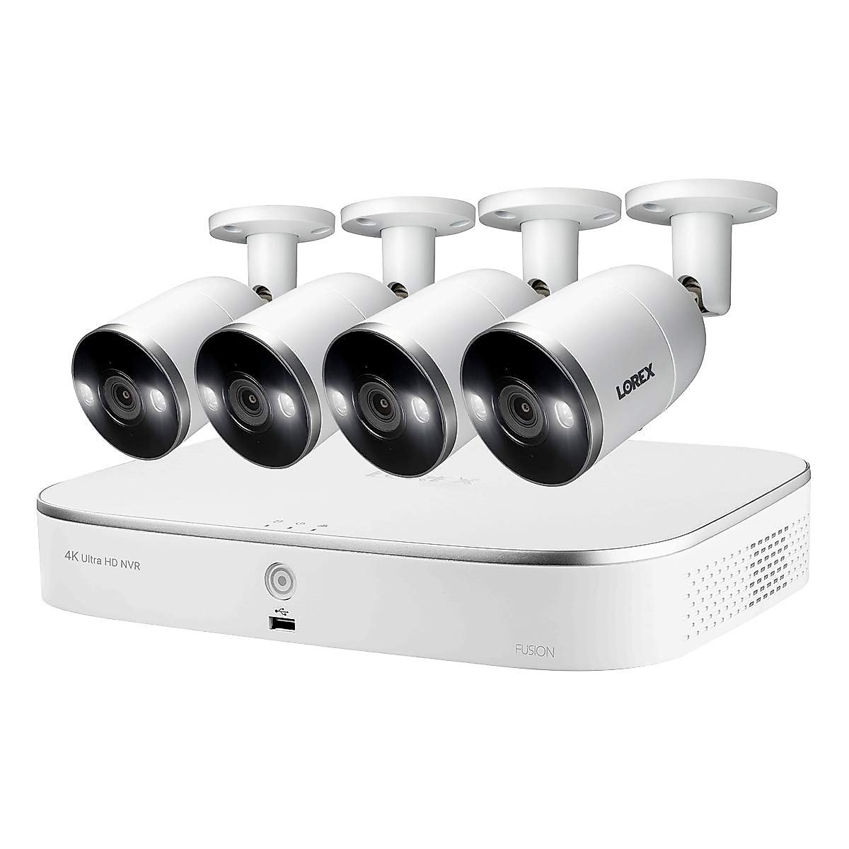 Lorex 4K Security Camera System, Fusion 8-Channel 3TB NVR with 4 Ultra HD IP Wired POE Metal Security Cameras with Smart Deterrence, Motion Detection Video Surveillance