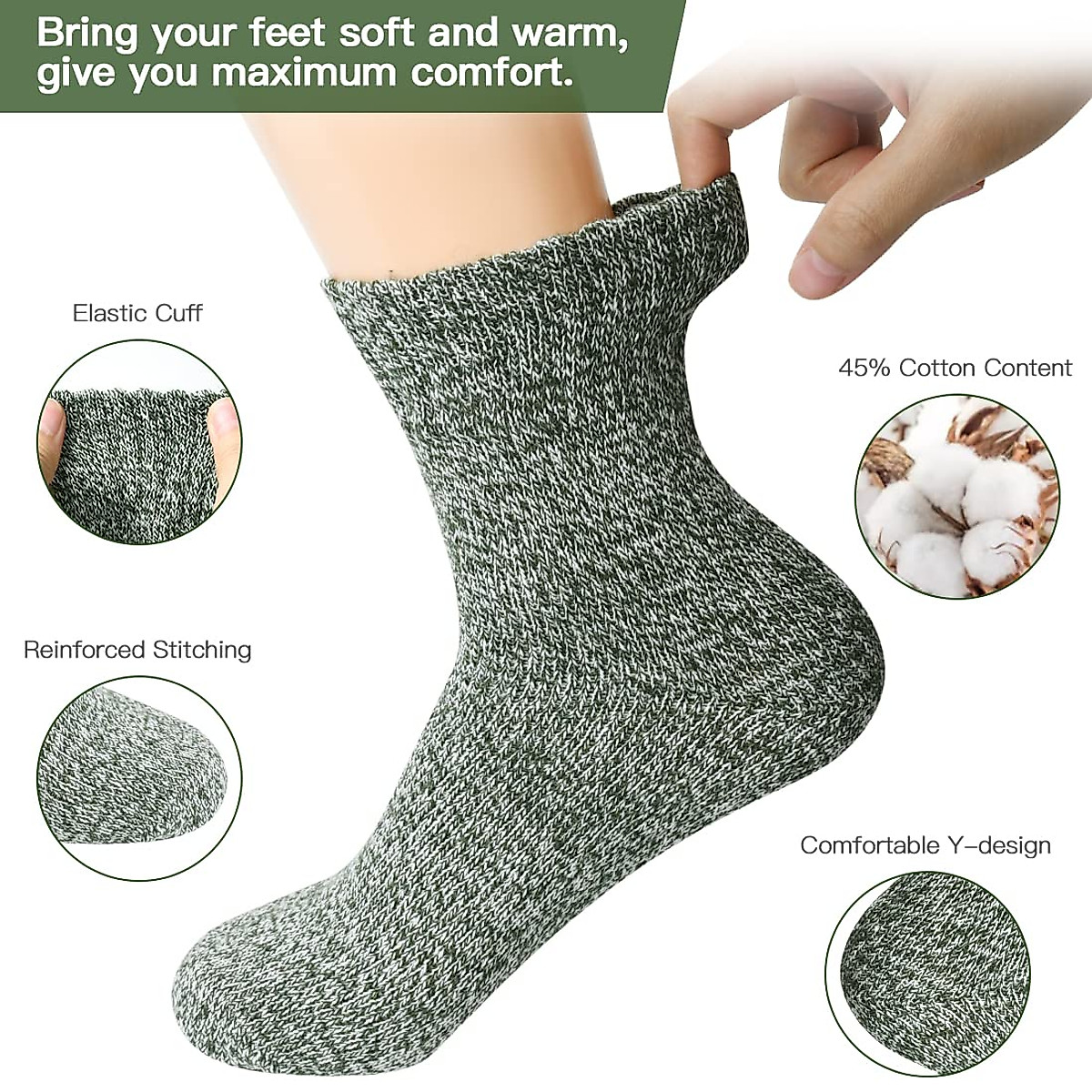 FYC Winter Womens Socks Wool Warm Thick Knit Cozy Crew Casual Vintage Soft Socks for Women Christmas Gifts Socks 5 Pairs