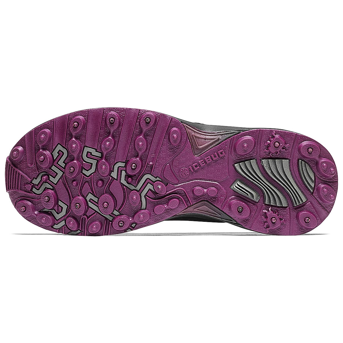 Icebug Womens Pace3 BUGrip GTX Hiking Boot with Carbide Studded Traction Sole, Black/DarkHibiscus, 6.5