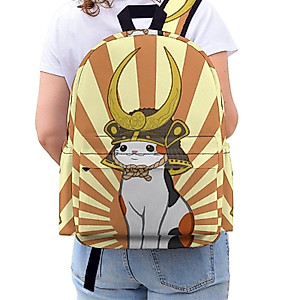 Japanese Bobtail Cat Wears Samurai Travel Backpack Lightweight 16.5 Inch Computer Laptop Bag Casual Daypack for Men Women