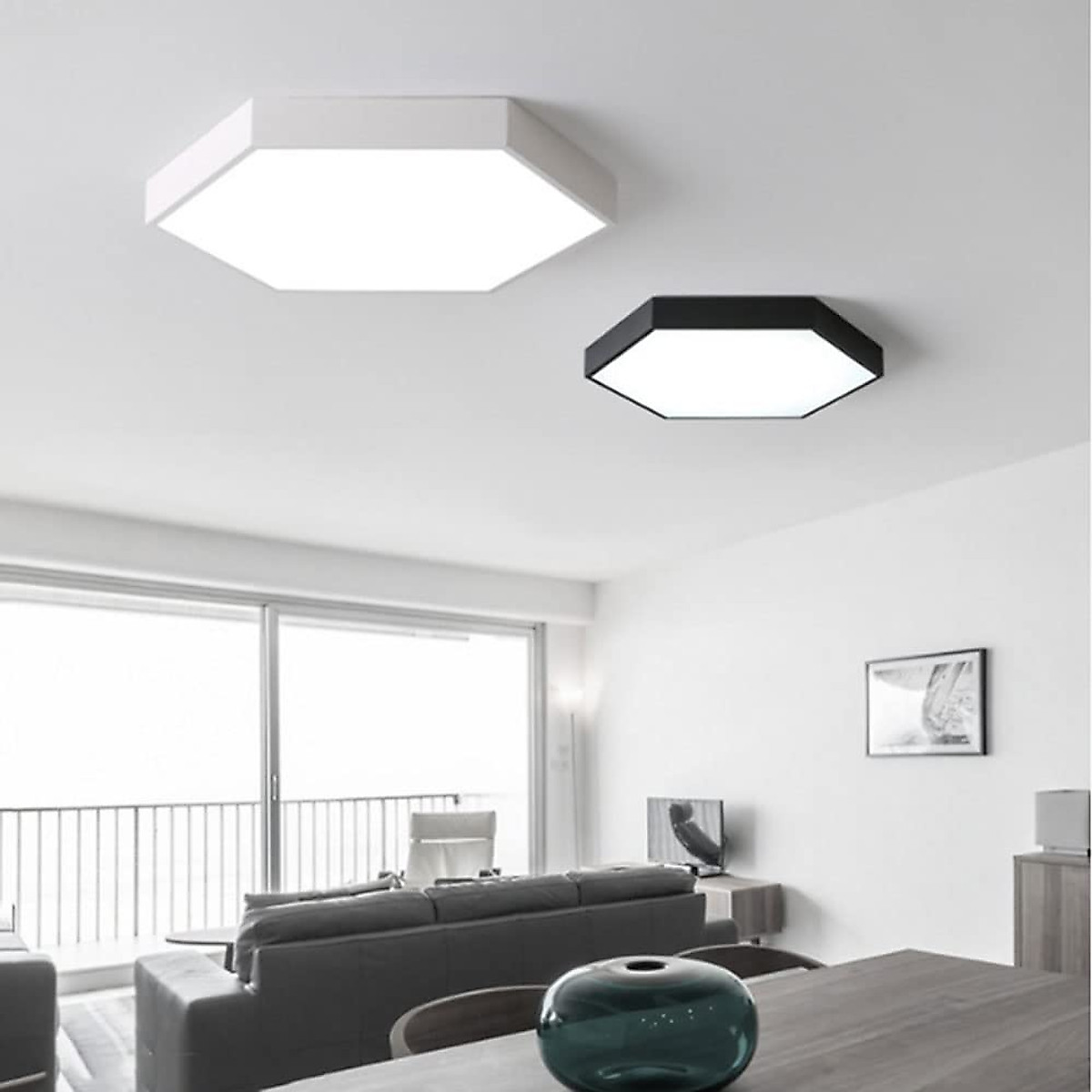 COSFEEL Dimmable LED Flush Mount Ceiling Light Simple Hexagon Panel Light Modern Surface Mount Ceiling Lamp with Remote Close to Ceiling Light Fixture for Kitchens, Aundry, Bedrooms