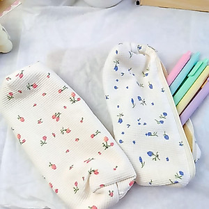 Funny live Lovely Small Floral Prints Pencil Case Cotton Zipper Pen Pouch Pencil Stationery Case Comsmetic Makeup Bag for Girls Women, Little Freshness Style Girl's Heart Stationery Storage Bag 2-Pack