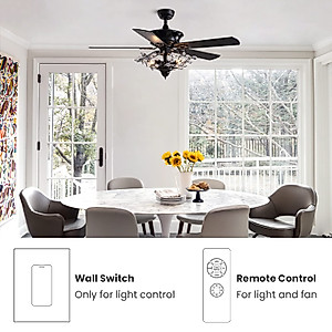 CROSSIO Modern Crystal Chandelier Ceiling Fan Gorgeous Reversible Ceiling Fan Light Fixture with Remote for Bedroom Living Room (Black-2, 50")