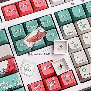Custom Keycaps, XDA Profile PBT Keycaps, Japanese Ukiyo-e Coral Sea Style Keycaps for Mechanical Keyboards, Full 109 Key Set with 1.75u Shift Key (Coral Sea)