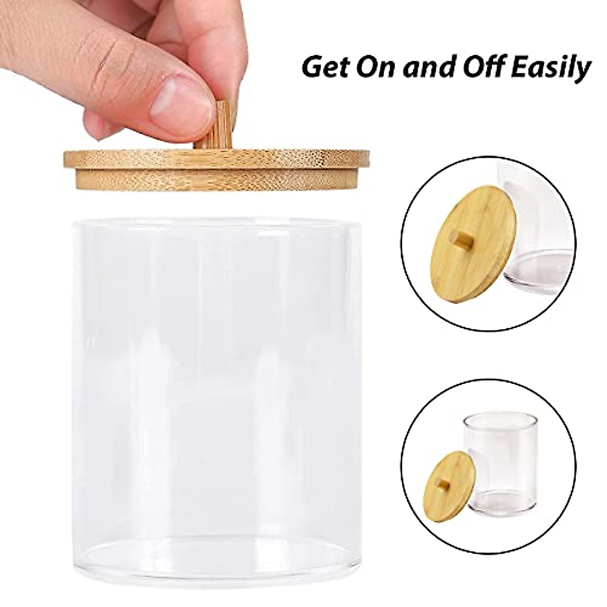 Beautytang 2 Pack Acrylic Qtip Holder with Bamboo Lid, Clear Bathroom Countertop Storage Organizer Canister, Round Storage Container for Cotton Balls,Swabs,Pads,Bath Salts
