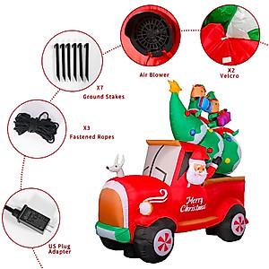 8 FT Christmas Inflatables Yard Decorations, Blow Up Santa on Red Truck with Christmas Tree and Elfs, Light Up Holiday Inflatables for Indoor Outdoor, Xmas Party, Lawn, New Year