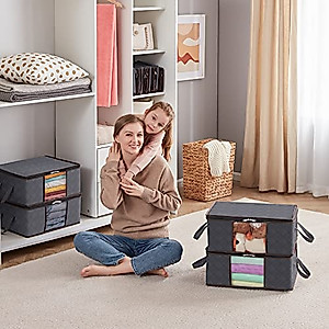 Lifewit 4-Pack Clothes Storage Bag, Foldable Storage Bins Closet Organizer with Reinforced Handle, Storage Containers With Sturdy Fabric Clear Window for Towel, Sweater, T-shirts, Gray