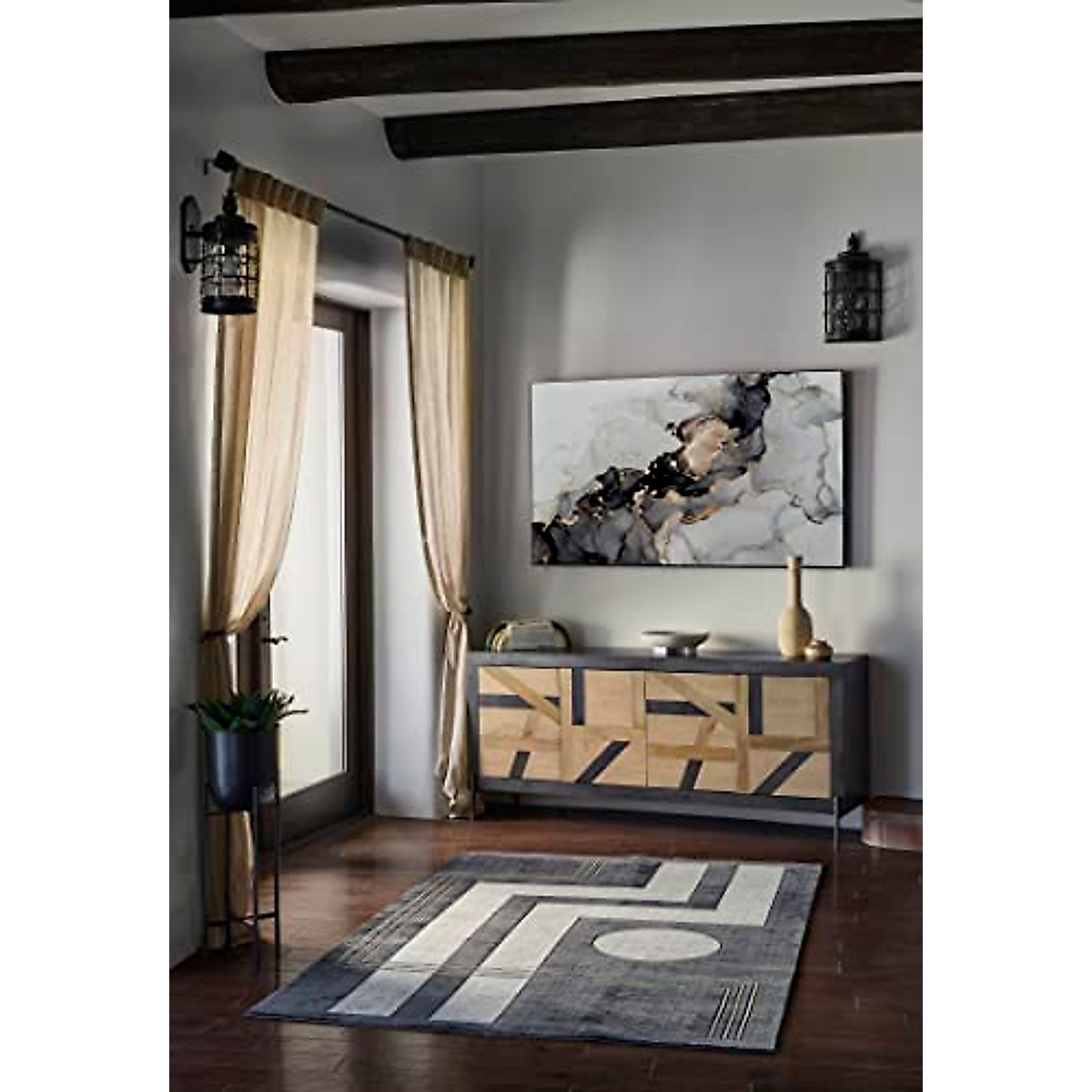 Momeni Edition Geometric Polyester Charcoal Area Rug, 7'9" x 9'10" Sized Rug for Living Room, Bedroom, Dining Room, and Kitchen