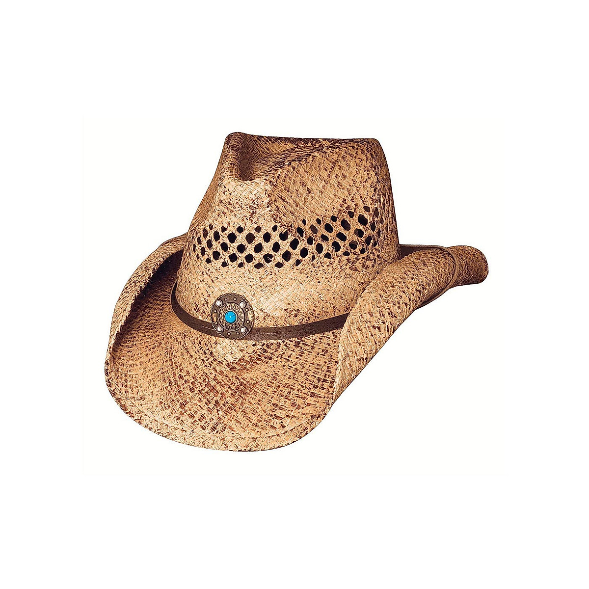 Bullhide Montecarlo Anytime Vented Raffia Western Hat with Turquoise Bead Concho Small/Medium