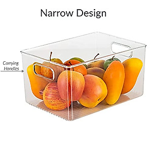 Simplify Large Bin | Multi-Purpose | Cabinet & Refrigerator Storage | Bathroom | Office | Carrying Handles | Transparent Clear Vertical Stripe Organizer