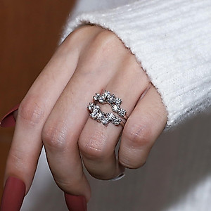 SAVEARTH DIAMONDS 1 1/3 ctw Round Lab Created Moissanite Diamond Sunburst Halo Guard Enhancer Ring For Women 14K White Gold Over Sterling Silver (1.33 Ctw)-8