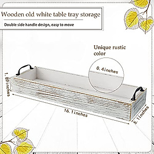 2 Pack Rustic Wooden Serving Trays Rustic Wooden Long Serving Trays with Handle Rectangular Ottoman Tray for Home Room Coffee Table Farmhouse Serving Decoration (Whitewashed)