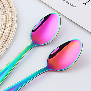 12 Pieces Demitasse Espresso Spoons, Baikai Mini Coffee Spoon,18/10 Stainless Steel Teaspoons Set of 12, 5.5 Inch (Rainbow)