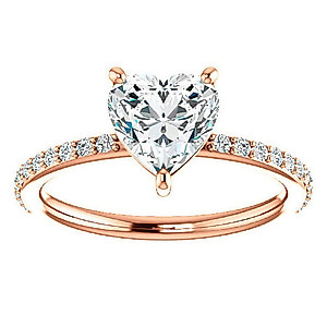 10K Solid Rose Gold Handmade Engagement Rings 1.0 CT Heart Cut Moissanite Diamond Solitaire Wedding/Bridal Ring Set for Women/Her Propose Ring (10.5)
