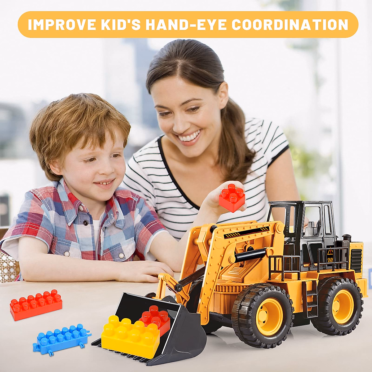 HYG Toys Remote Control Bulldozer, 1/24 Scale Front Loader Construction Vehicles Tractor for Boys，Construction Vehicles 9 Channel Tractor Excavator Toy