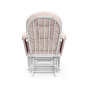 Storkcraft Premium Hoop Glider and Ottoman (White Base, Pink Cushion) – Padded Cushions with Storage Pocket, Smooth Rocking Motion, Easy to Assemble, Solid Hardwood Base