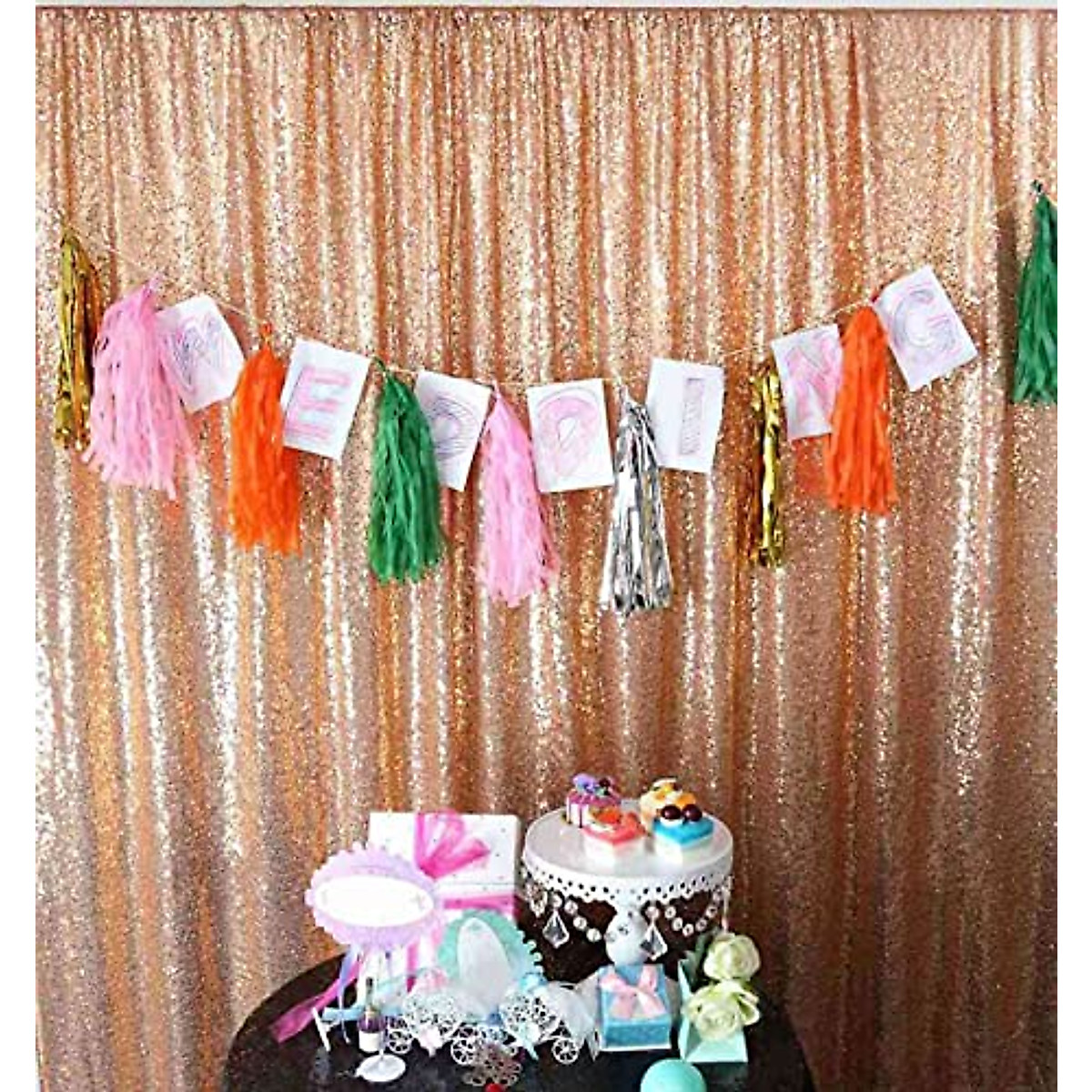 Sequin Curtain Backdrop 2 Panels Set Rose Gold 2FTx8FT Sequin Photography Backdrop Curtain Sparkle Background Drapes for Christmas Wedding Party Decoration