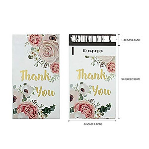 RUSPEPA 6x9 inches Poly Mailers Shipping Bags Thank You Notes Flowers Surrounded White Poly Mailers 2.3 Mil Heavy Duty Self Seal Mailing Envelopes - 100 Pack