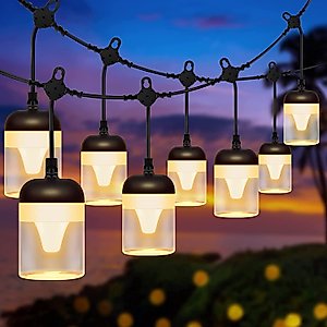 52.5ft Outdoor String Lights LUISTUL, Patio String Light with 16 Warm White shatterproof led Bulbs dimmable Controller for Garden Backyard Christmas Porch Hanging Decor